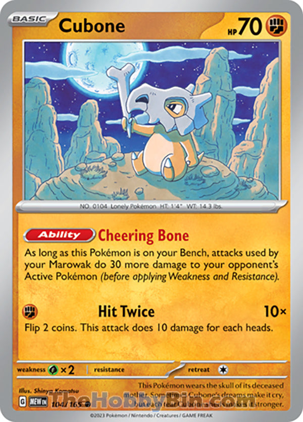 Cubone Pokemon 151 Common #104/165 – The Hobby Bin